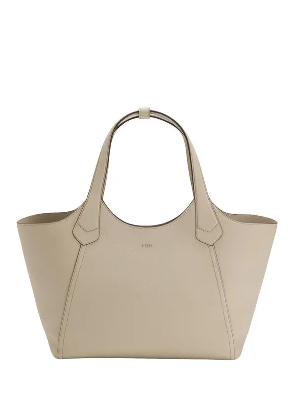 BOSS Leather Tote Bag With Metallic Logo - Light Beige