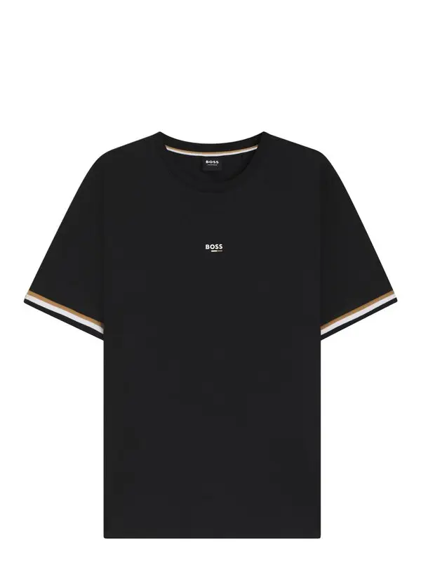 BOSS Cotton-blend T-shirt With Logo And Signature Stripes - Black