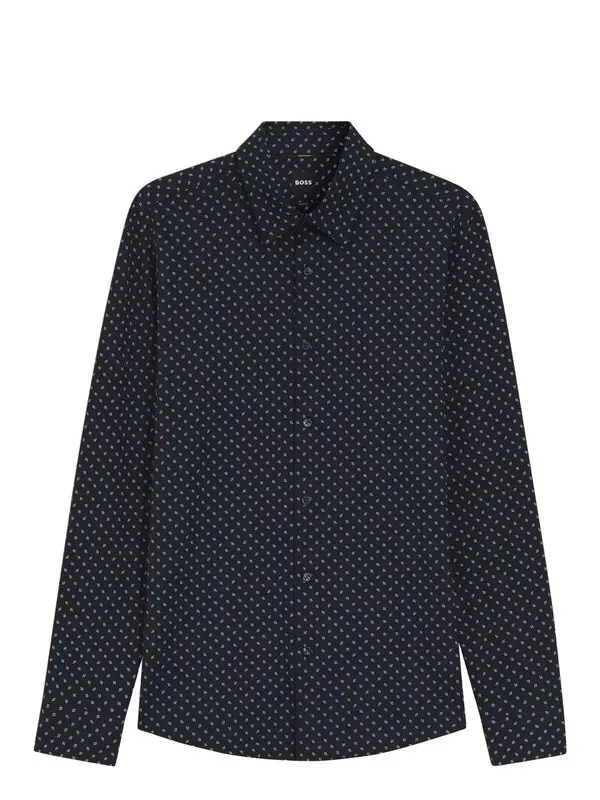 BOSS Printed Slim-fit Shirt In A Cotton Blend - Dark Blue