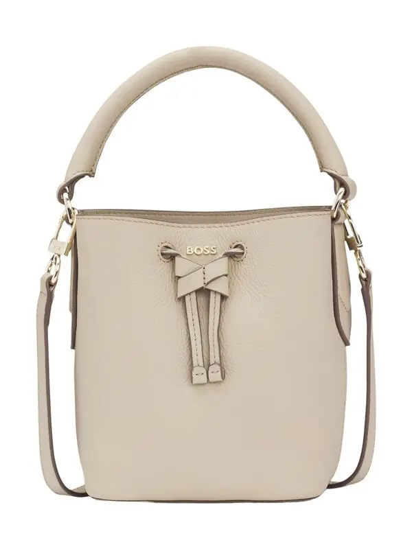 BOSS Leather Bucket Bag With Logo Lettering - Light Beige