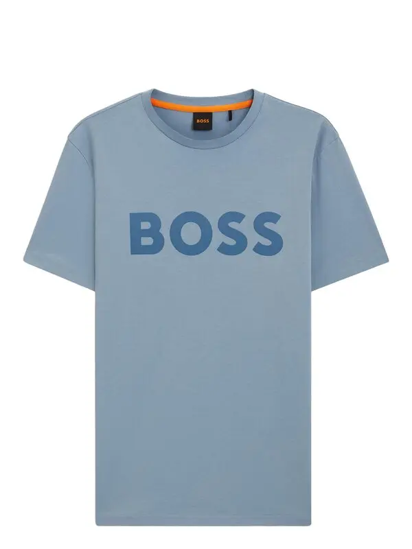 BOSS Cotton-jersey T-shirt With Large Logo Print - Light Blue
