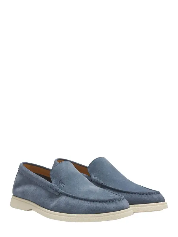 BOSS Suede Loafers With Debossed Logo - Light Blue