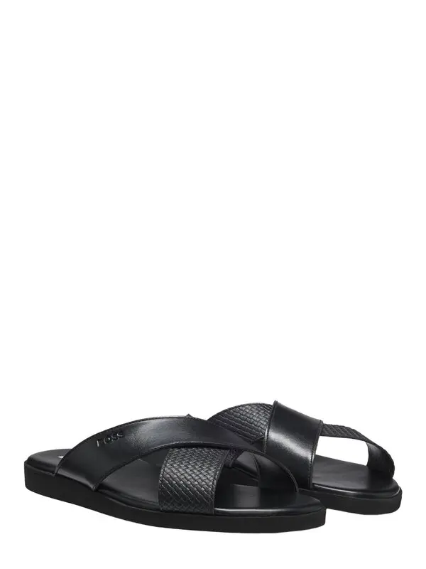 BOSS Slides With Patterned Straps - Black
