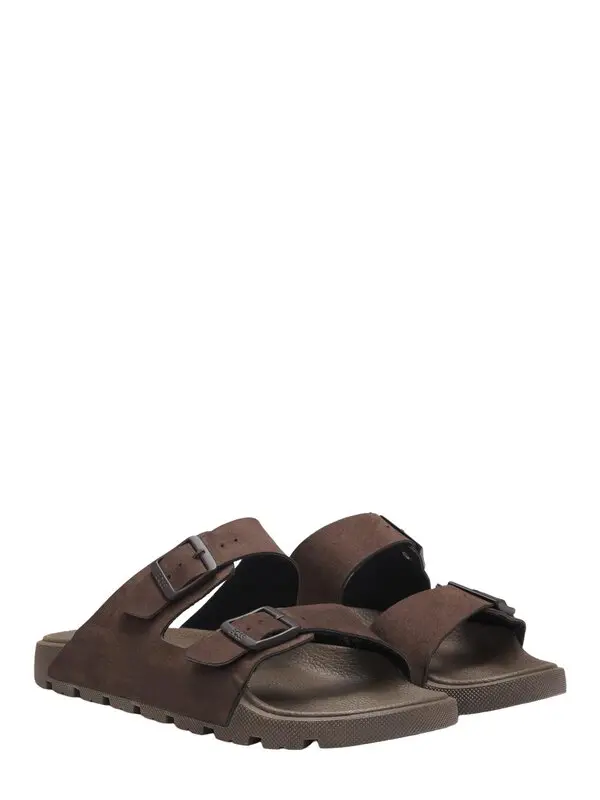 BOSS Two-strap Slides With Branded Buckles - Dark Brown