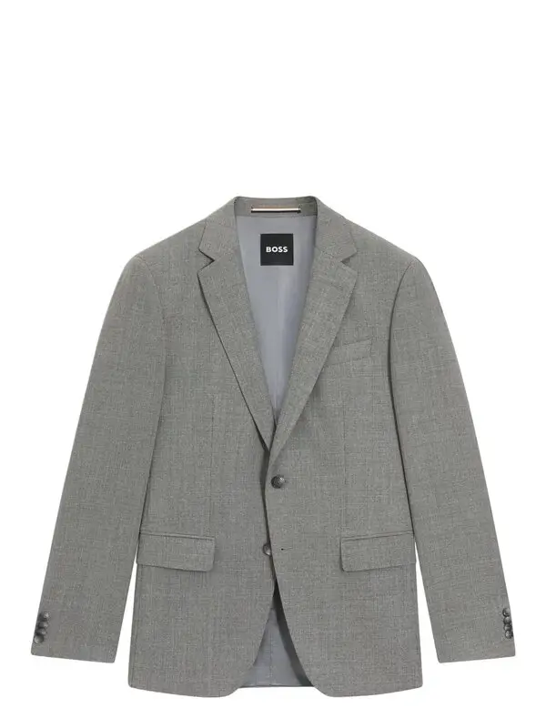 BOSS Patterned Slim-fit Jacket In Stretch Wool - Silver