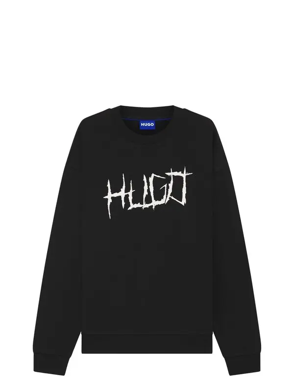 Hugo Logo Artwork Cotton Terry Sweatshirt - Black