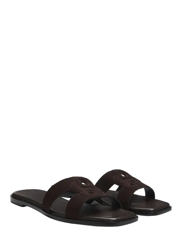 BOSS Suede Slides With Stitched Double B Monogram - Dark Brown