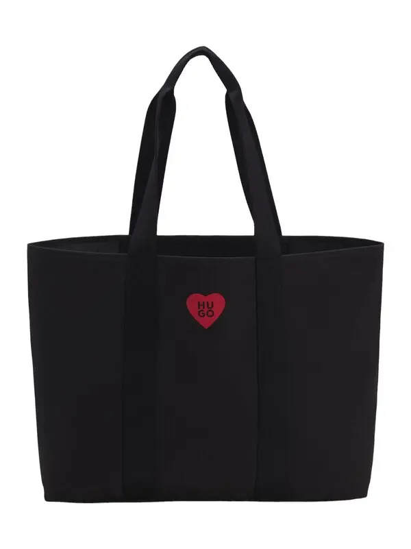 Hugo Heart-logo Cotton-canvas Tote Bag - Black