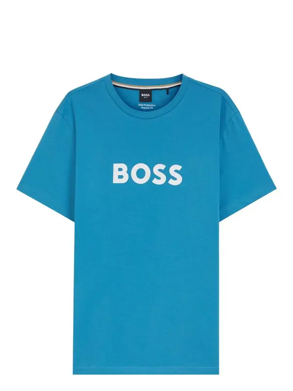 BOSS Cotton-jersey T-shirt With Logo Print - Turquoise