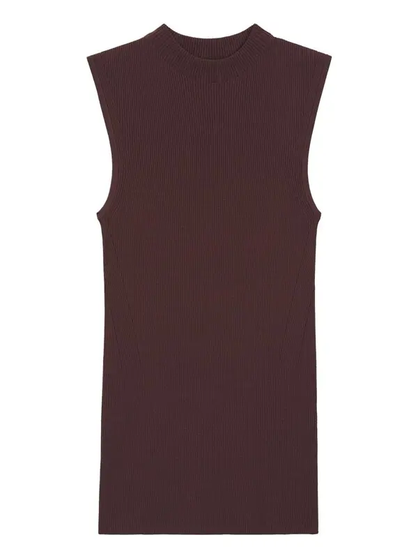 BOSS Ribbed Mock Neck Top - Dark Brown