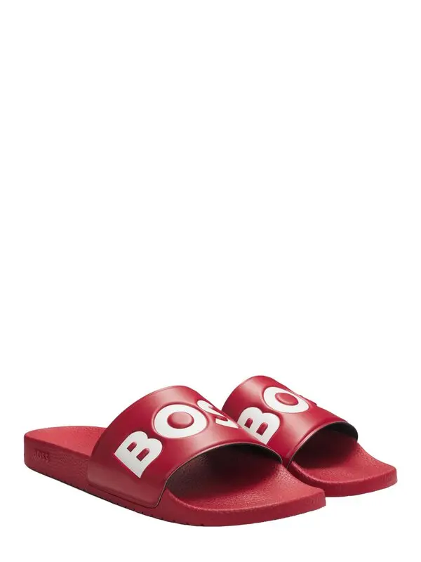 BOSS Italian-made Slides With Logo - Dark Red