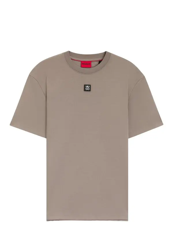 Hugo Interlock-cotton T-shirt With Metallic Stacked-logo Badge - Light Brown