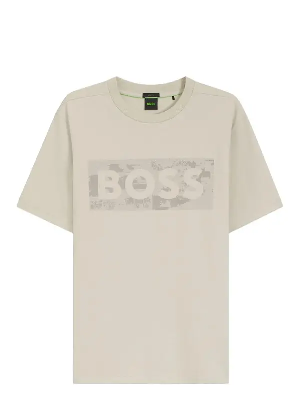 BOSS Logo-artwork T-shirt In Stretch Cotton - Light Beige