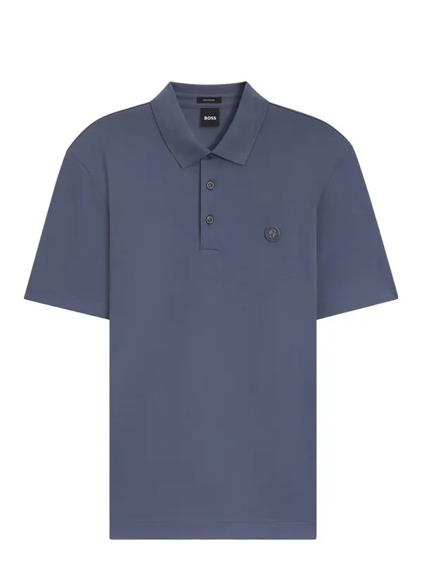 BOSS Mercerized-cotton Polo Shirt With Double B Monogram - Light Blue