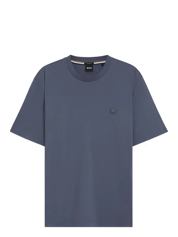 BOSS Mercerized-cotton T-shirt With Double B Monogram - Light Blue