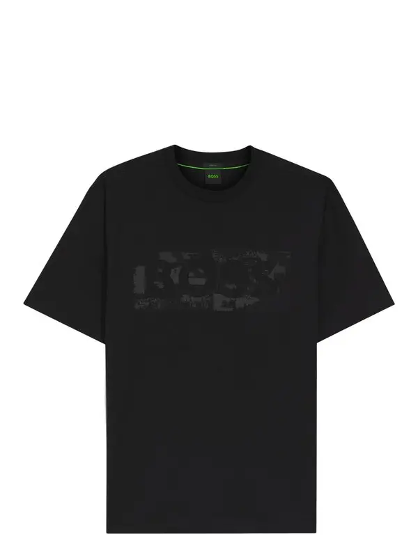 BOSS Logo-artwork T-shirt In Stretch Cotton - Black