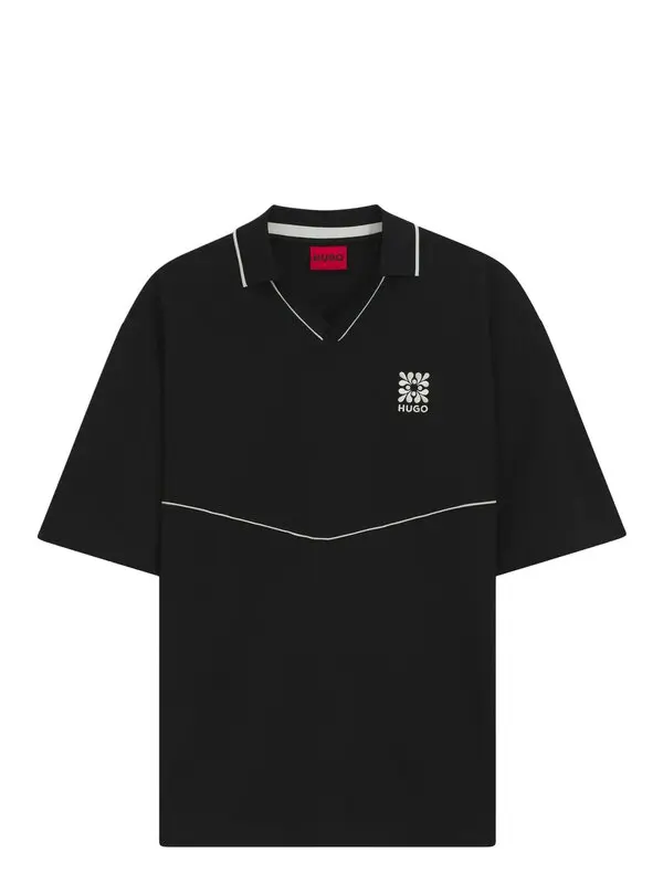 Hugo Embroidered-logo Polo Shirt With Johnny Collar - Black