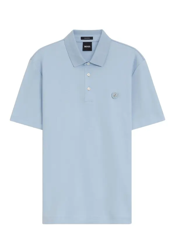 BOSS Mercerized-cotton Polo Shirt With Double B Monogram - Light Blue