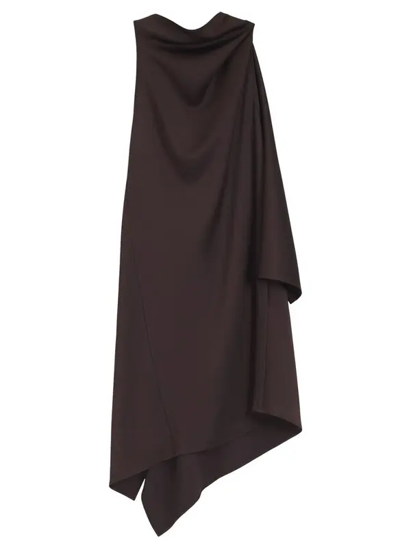 BOSS High-shine Asymmetric Drape Neck Dress - Dark Brown