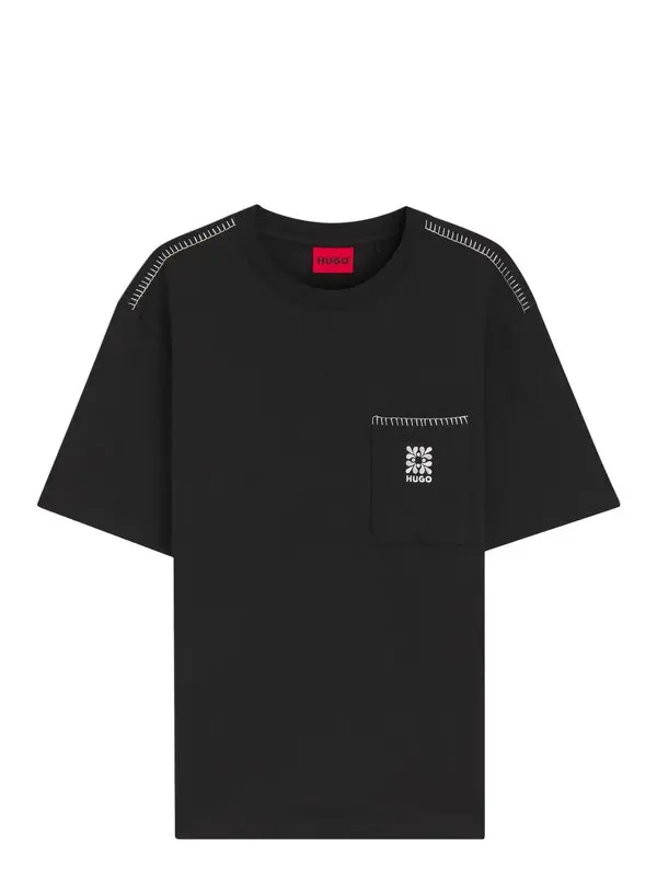 Hugo Cotton-jersey T-shirt With Embroidered Logo - Black