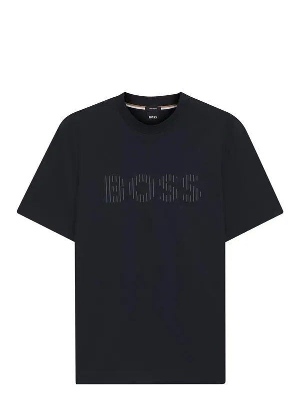 BOSS Stripe-artwork T-shirt In Cotton Jersey - Dark Blue