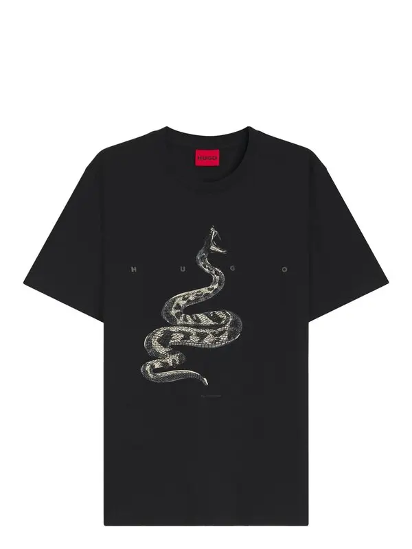 Hugo Cotton-jersey T-shirt With Spaced-out Logo - Black