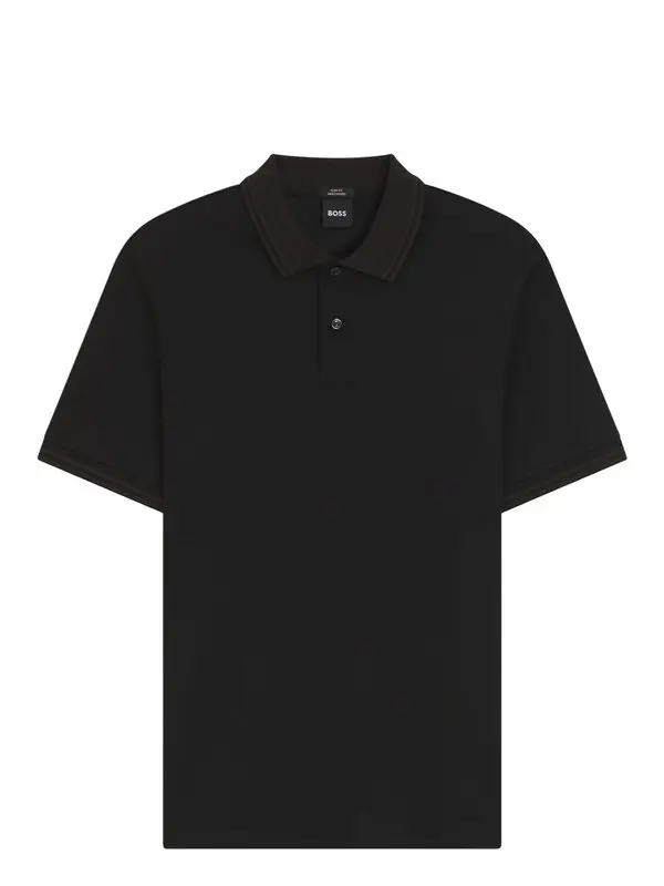 BOSS Stripe-trim Slim-fit Polo Shirt In Mercerised Cotton - Black