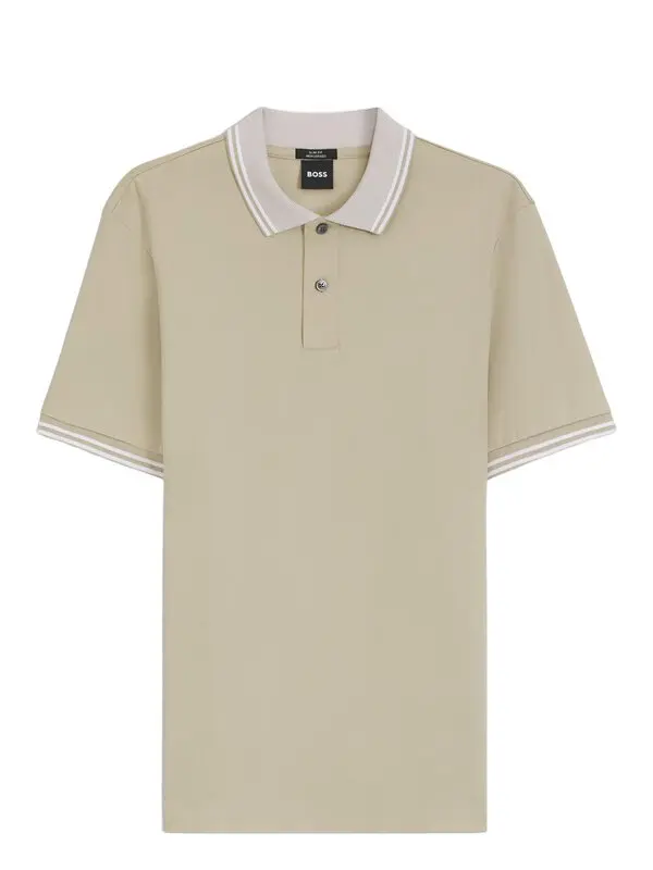 BOSS Stripe-trim Slim-fit Polo Shirt In Mercerised Cotton - Light Beige