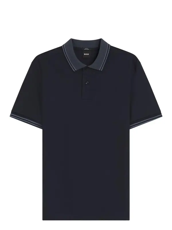 BOSS Stripe-trim Slim-fit Polo Shirt In Mercerised Cotton - Dark Blue