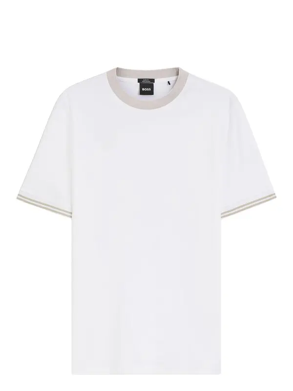 BOSS Contrast-tipping Slim-fit T-shirt In Mercerised Cotton - White