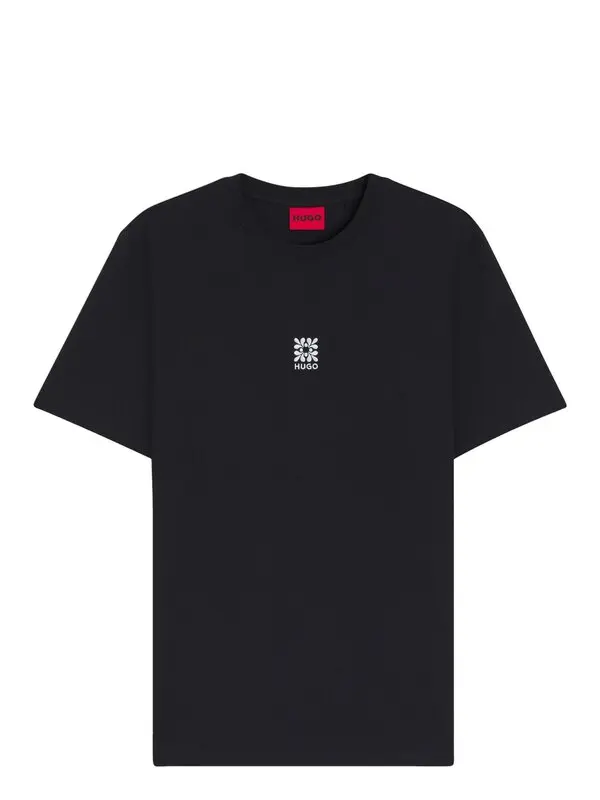 Hugo Cotton-jersey T-shirt With Embroidered Logo Artwork - Black