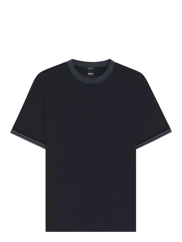 BOSS Contrast-tipping Slim-fit T-shirt In Mercerised Cotton - Dark Blue