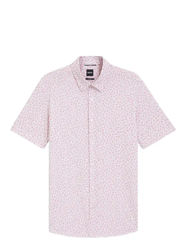 BOSS Printed Slim-fit Shirt In Cotton-blend Jersey - Light Pink