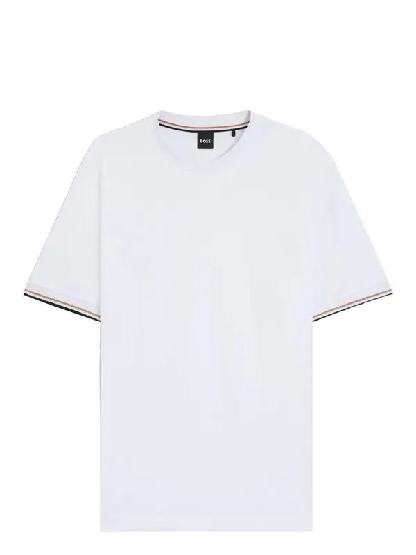 BOSS Cotton-jersey T-shirt With Signature-stripe Cuffs - White