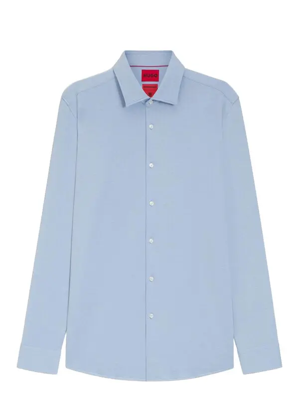 Hugo Melange Slim-fit Shirt In Cotton-blend Jersey - Light Blue