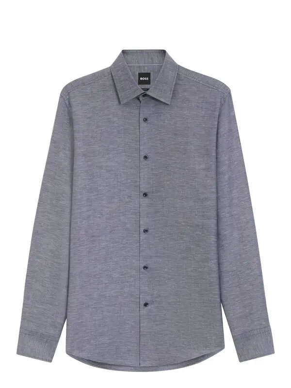 BOSS Slim-fit Shirt In Linen-blend Twill - Dark Blue