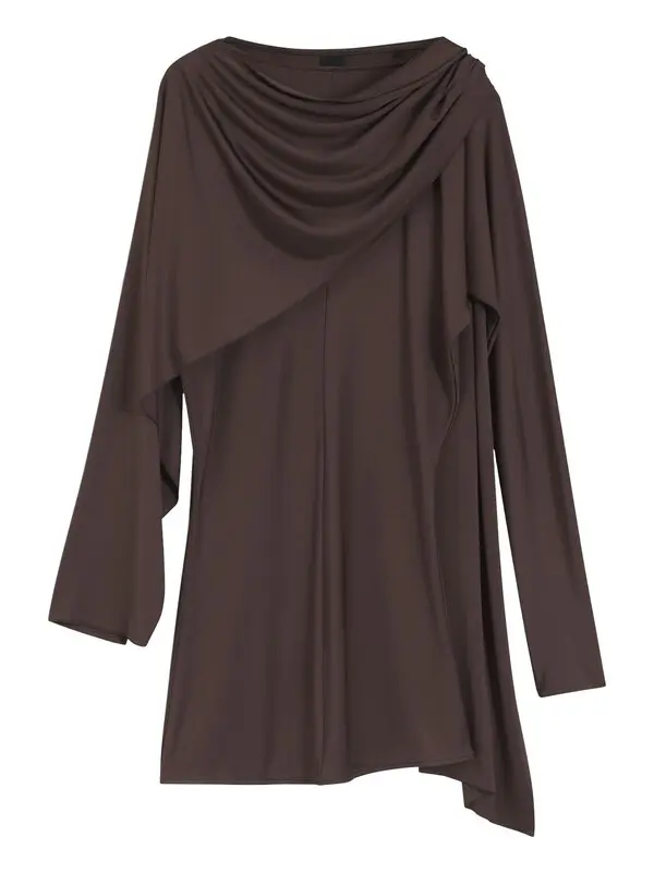 BOSS Jersey Top With Draped Scarf - Dark Brown