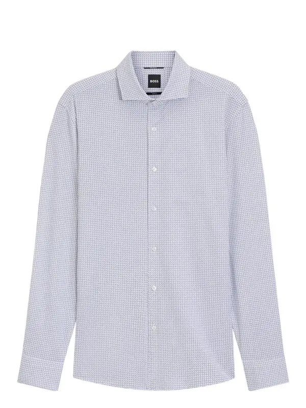 BOSS Printed Slim-fit Shirt In Performance-stretch Jersey - Light Blue