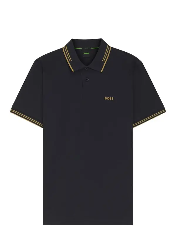 BOSS Stretch-cotton Slim-fit Polo Shirt With Branding And Stripes - Dark Blue