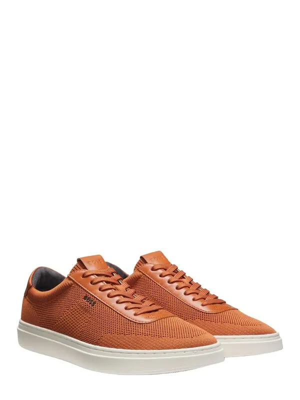 BOSS Lace-up Trainers With Knitted Uppers And Leather Trims - Brown