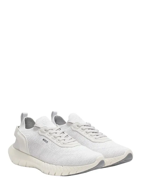 BOSS Motion Sneakers With Knitted Uppers And Leather Trims - White