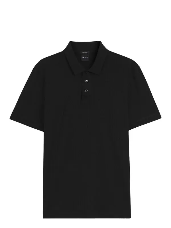 BOSS Geometric-jacquard Polo Shirt In Cotton - Black