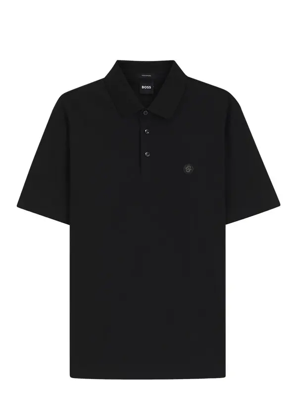 BOSS Double-monogram Polo Shirt In Mercerised Cotton - Black