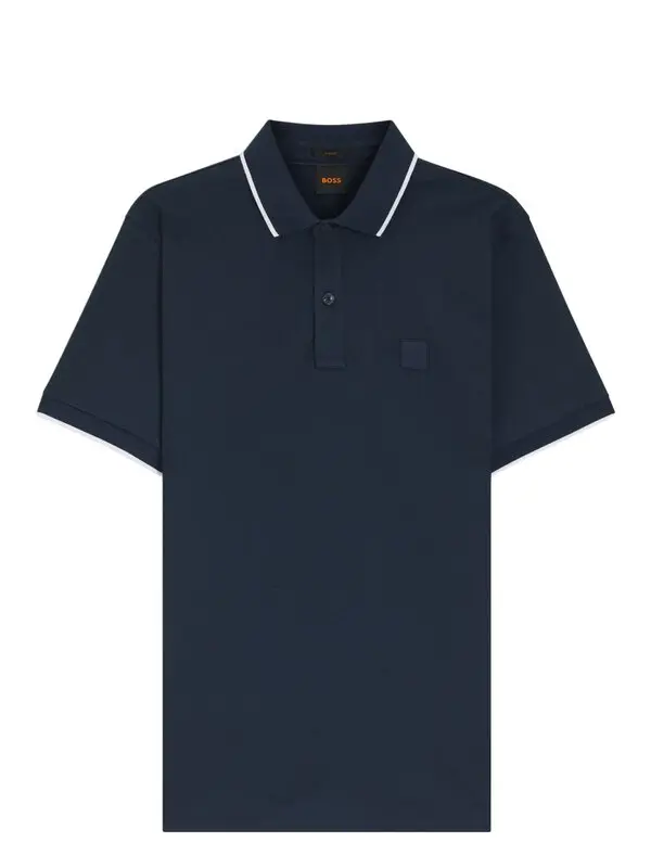 BOSS Logo-patch Slim-fit Polo Shirt In Stretch Cotton - Light Blue