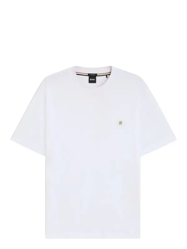 BOSS Mercerised-cotton T-shirt With Double B Monogram - White
