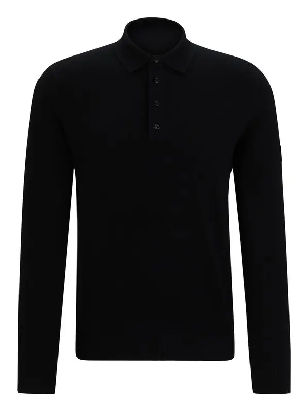 BOSS Equestrian Logo-patch Knit Polo In Cotton And Cashmere - Black