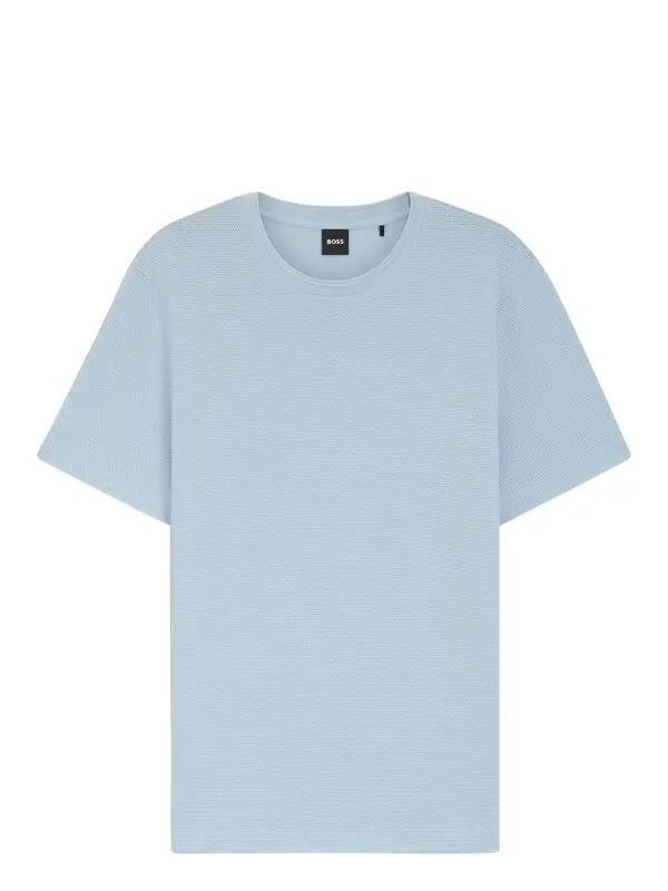 BOSS Bubble-jacquard Structure T-shirt In A Cotton Blend - Light Blue