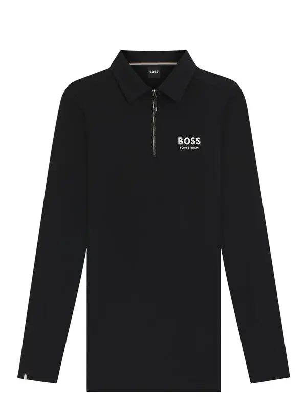BOSS Equestrian Training Polo Shirt In Power-stretch Material - Black
