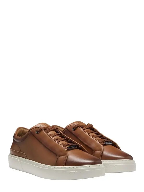 BOSS Gary Brushed Leather Sneakers With Elastic Laces - Brown