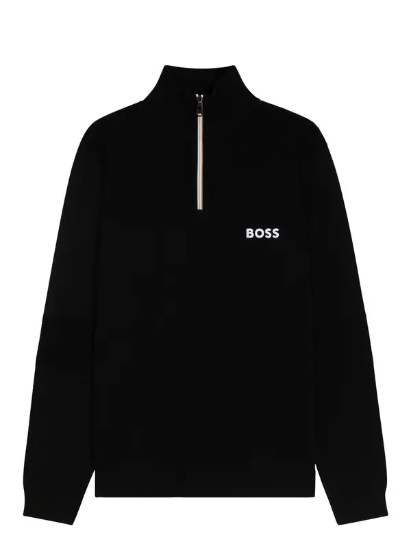 BOSS Water-repellent Zip-neck Cotton-blend Sweater - Black